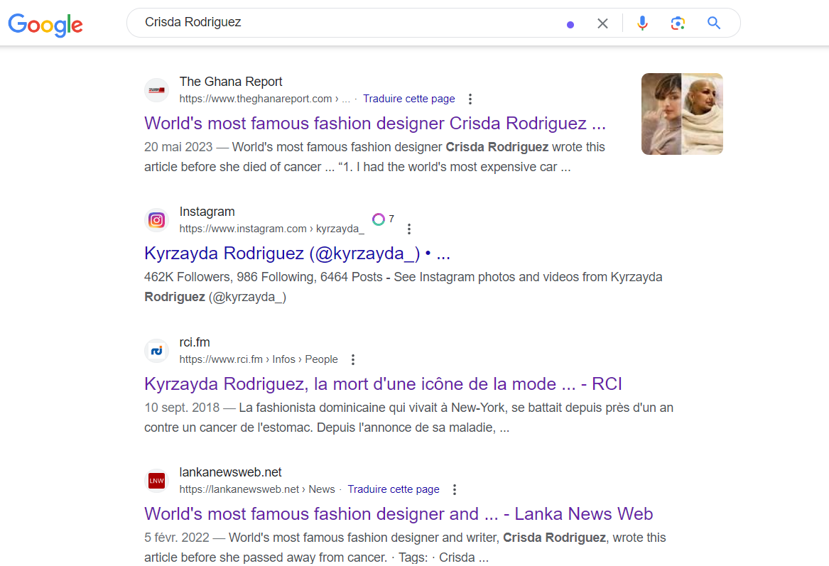 Ces photos montrent l’actrice Sonali Bendre et non Crisda Rodriguez ...